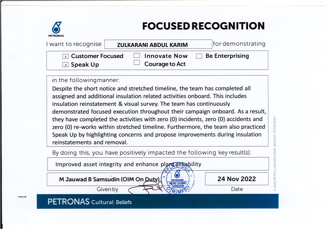 PETRONAS FOCUSED RECOGNITION Nuri Cerah Sdn Bhd PETRONAS FOCUSED RECOGNITION Nuri Cerah Sdn Bhd